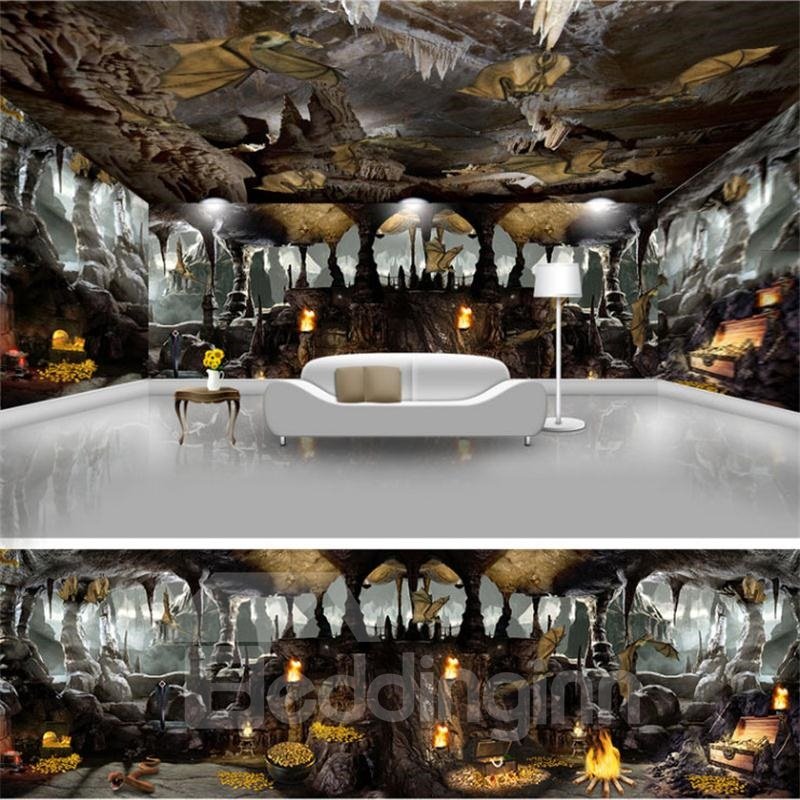 Black Caves and Bats Pattern 3D Waterproof Ceiling and Wall Murals ...