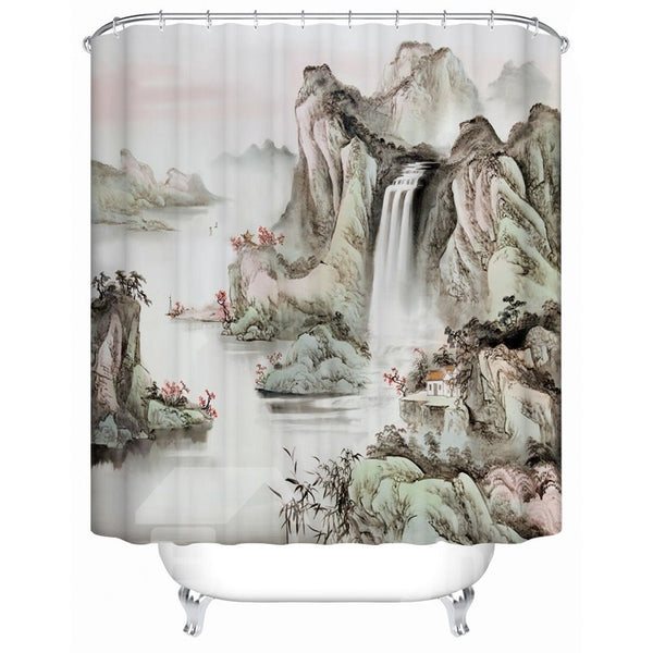 Traditional Chinese Painting Pattern Moist Resistant Shower Curtain ...